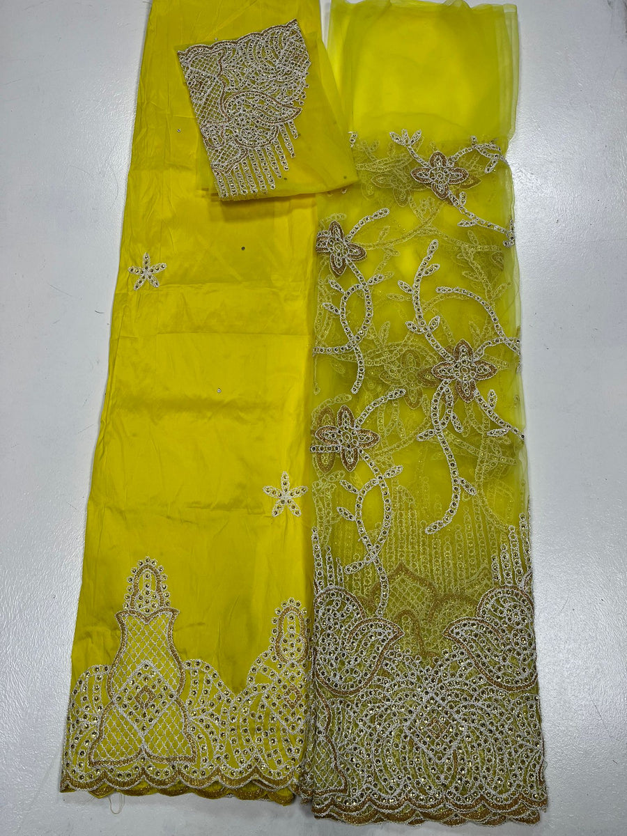 Yellow Net George with Blouse Fabric (3 Pieces) – Rose African Fabrics