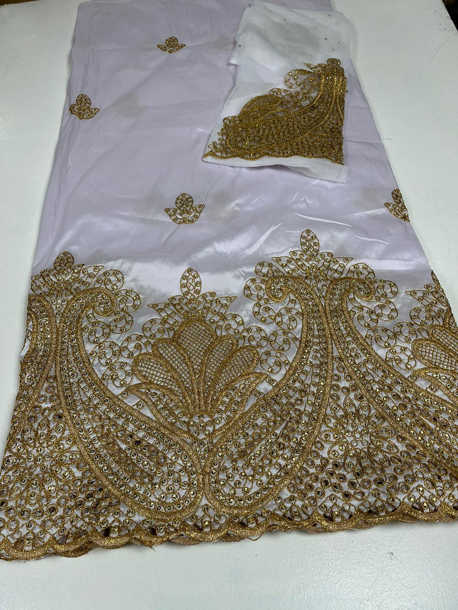 White and Gold George with Blouse Fabric – Rose African Fabrics