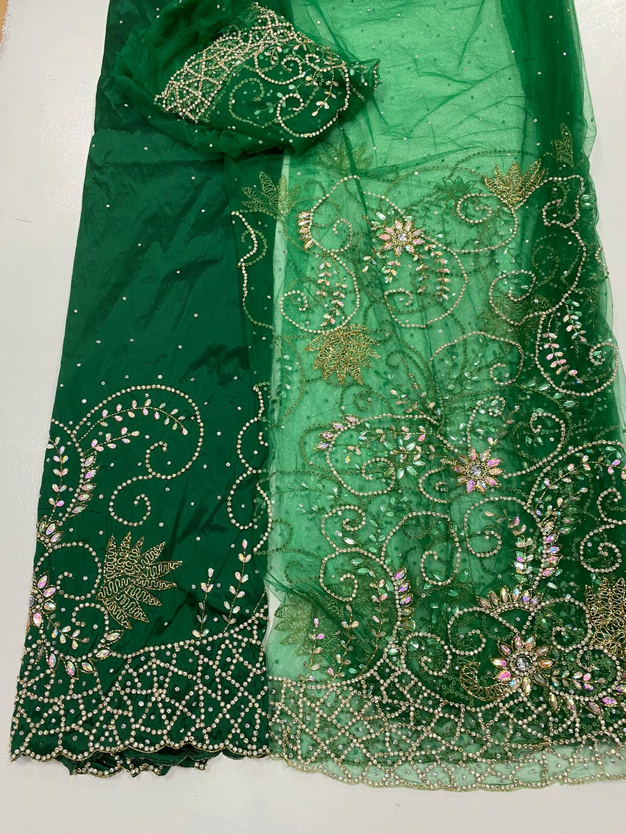 Green Net George with Blouse Fabric (3 Piece) – Rose African Fabrics