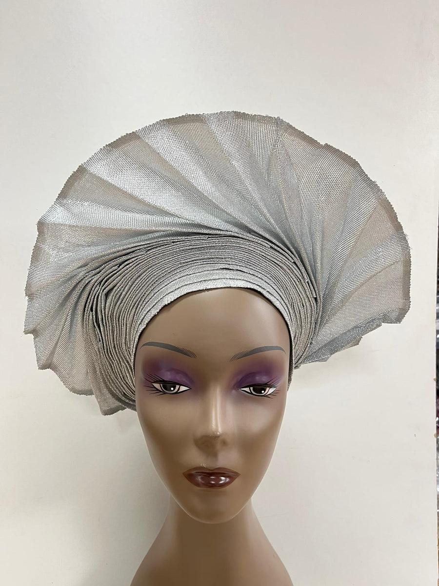 Silver Auto Gele – Rose African Fabrics