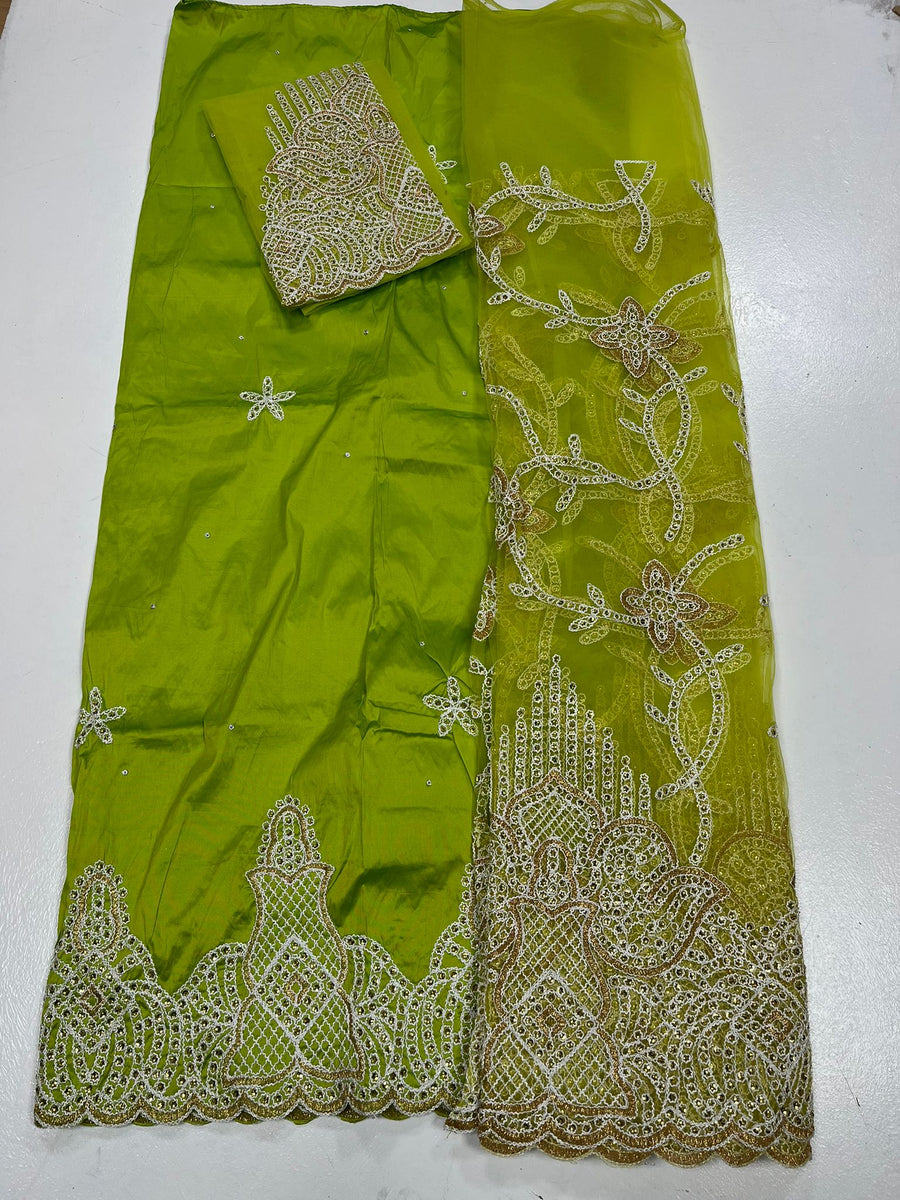 Lime Green Net George with Blouse Fabric (3 Pieces) – Rose African Fabrics